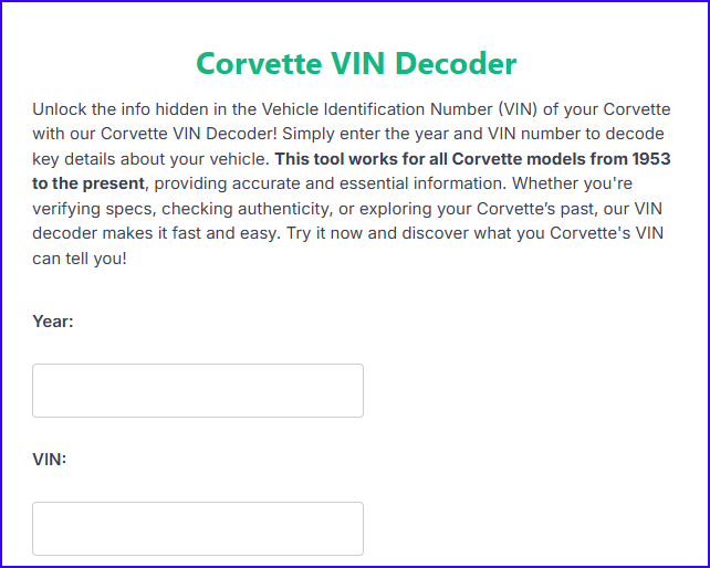 Vette Registry | Corvette VIN Decoder - Corvette Registry
